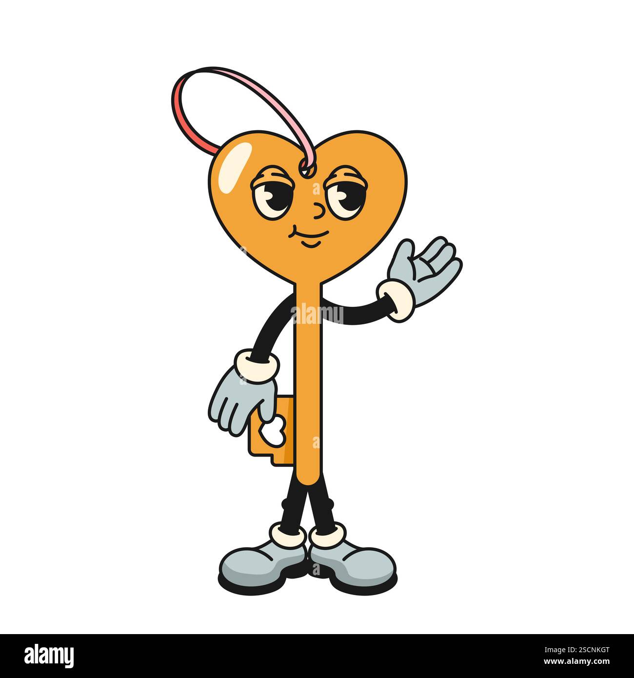 Retro key, shape of heart icon. Love and affection vintage character ...