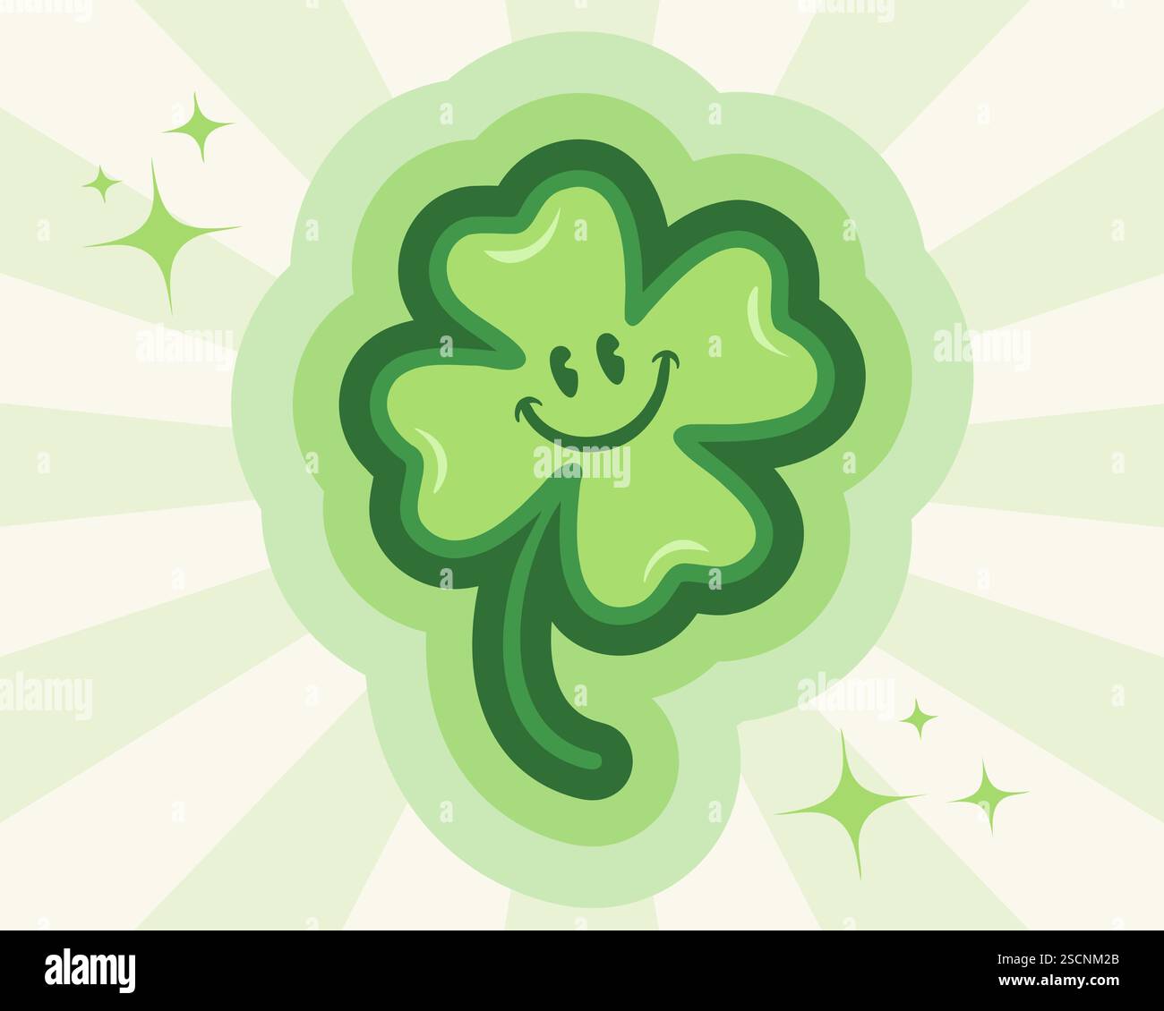 Vector four leaf lucky clover for st. Patrick's day in groovy style ...