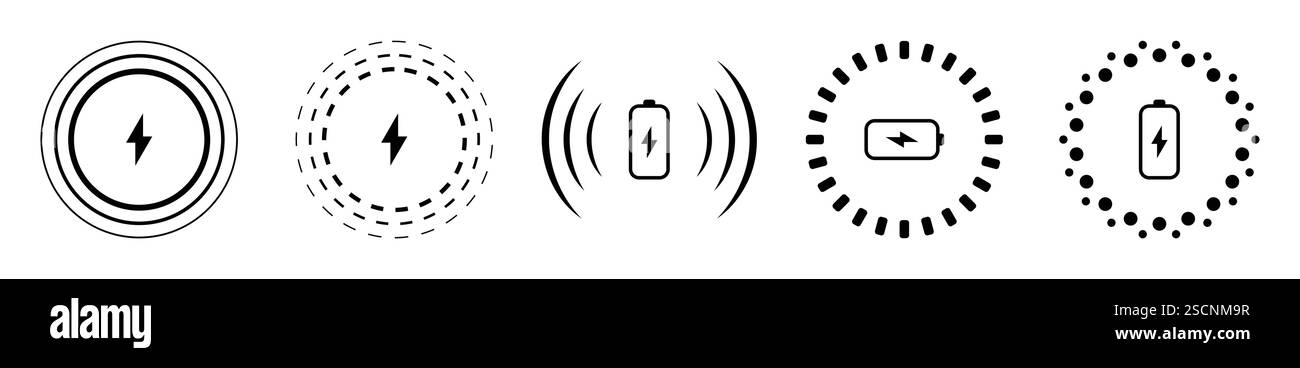 fast charging and wireless charging icon set in black color with vector ...