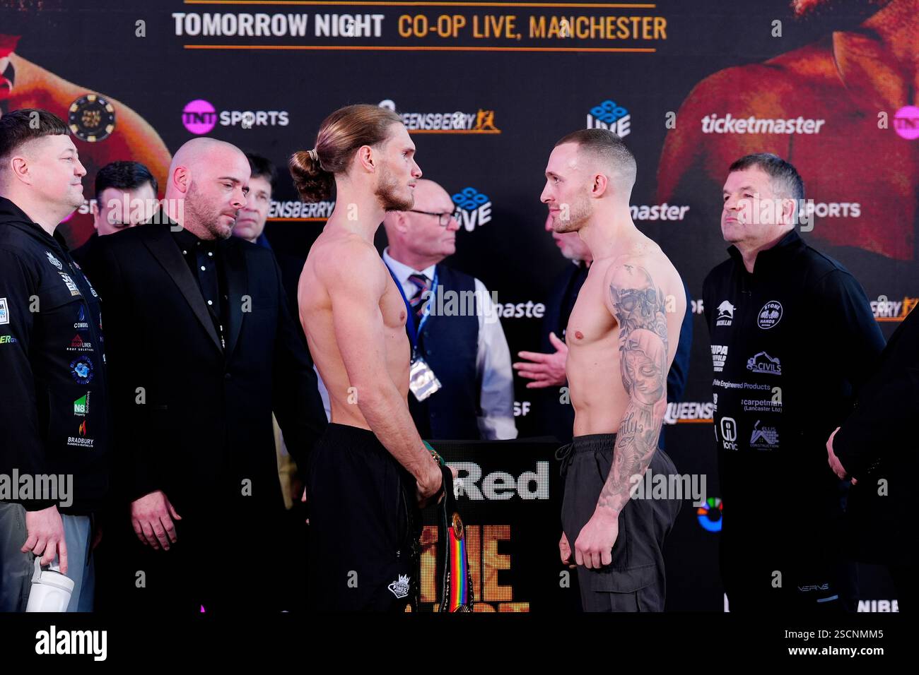 Jack Rafferty and Reece MacMillan (centre right) face off during the ...