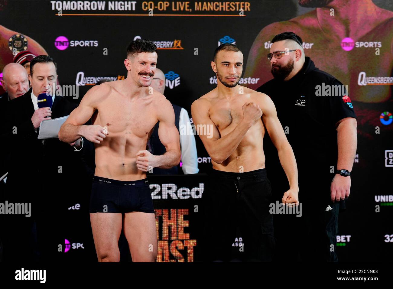 Sofiane Khati (right) and Nathan Heaney during the weigh-in at the National Football Museum ...
