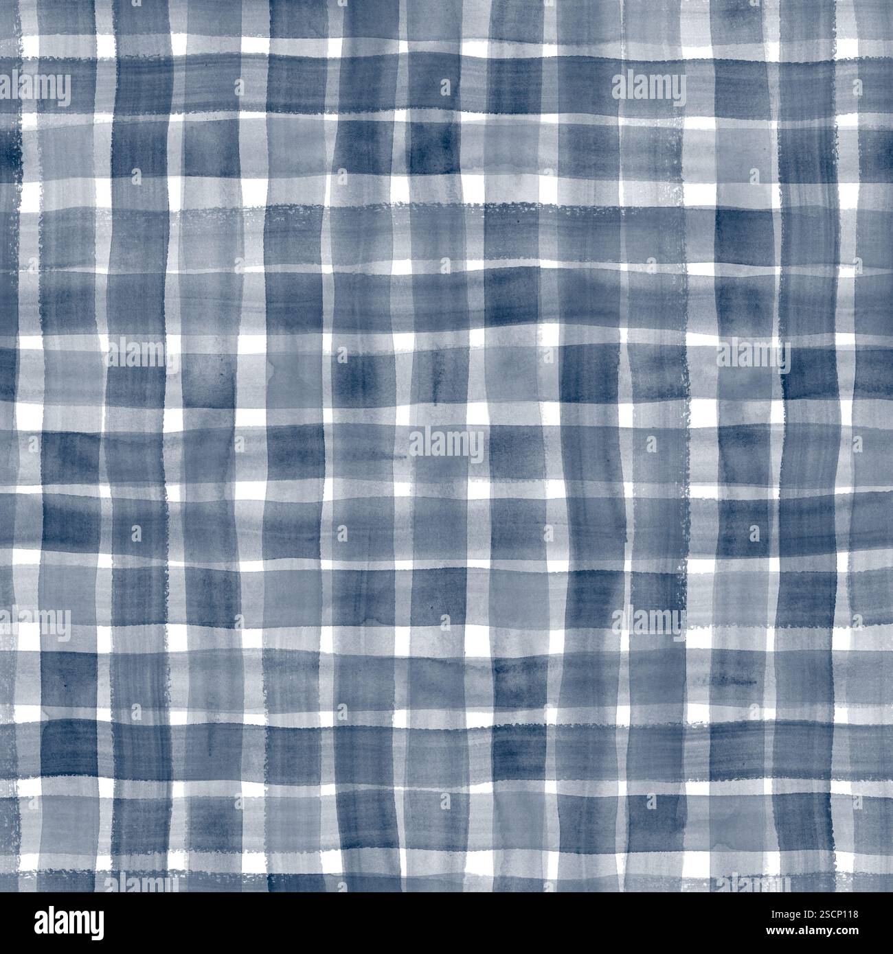 Watercolor stripe plaid gingham seamless pattern. Navy blue color ...