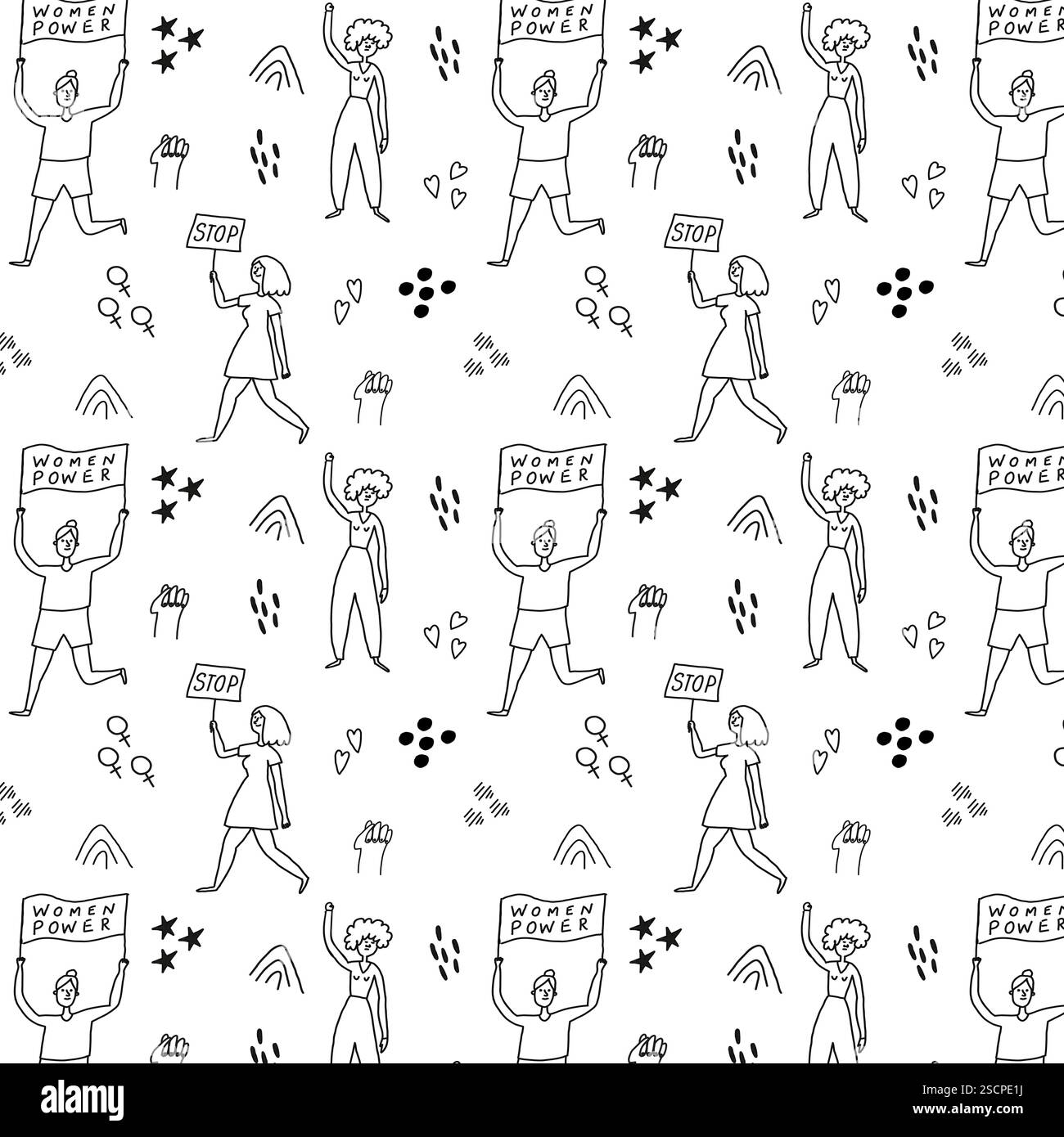 Feminist Seamless Pattern With Activist Women And Protest Signs Women 3604