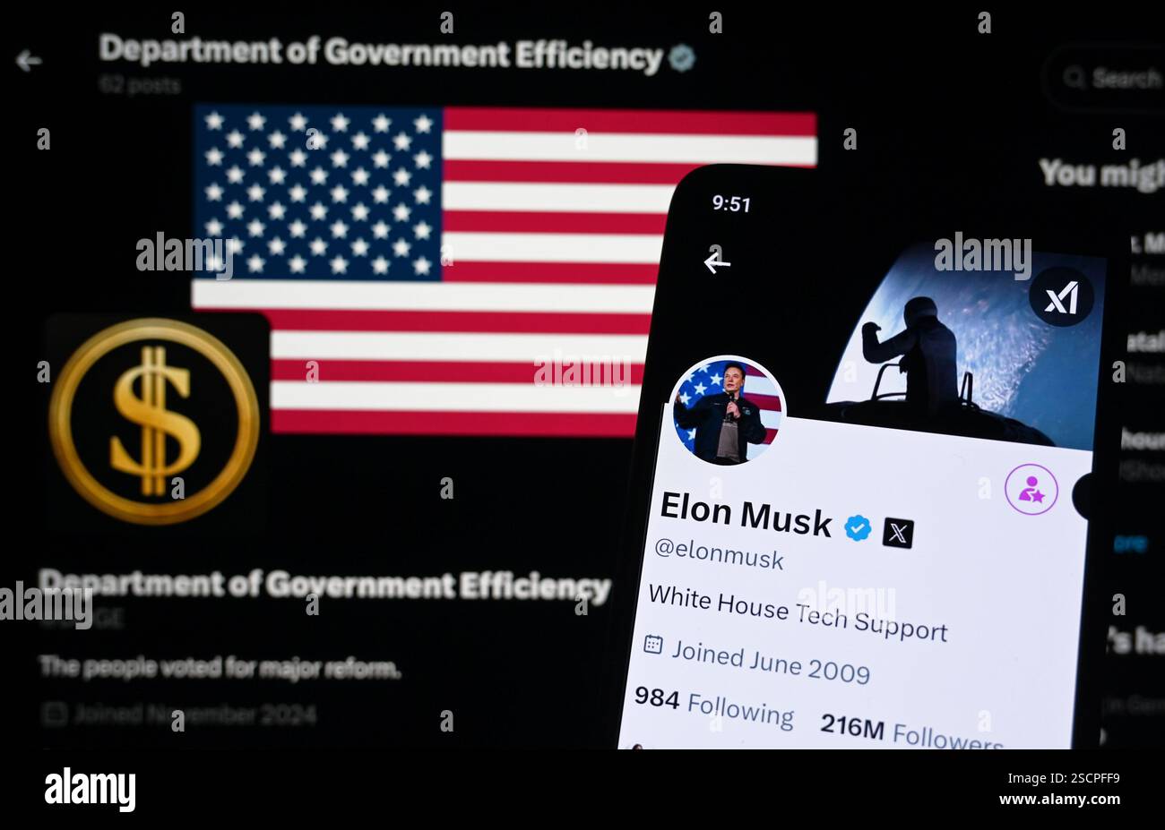 In this photo illustration, the Elon Musk account in X is seen on a smartphone screen and ...