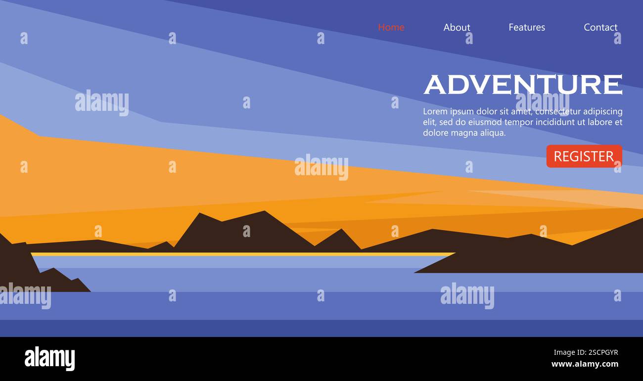 Morning landscape with mountains travel banner. Concept website design ...