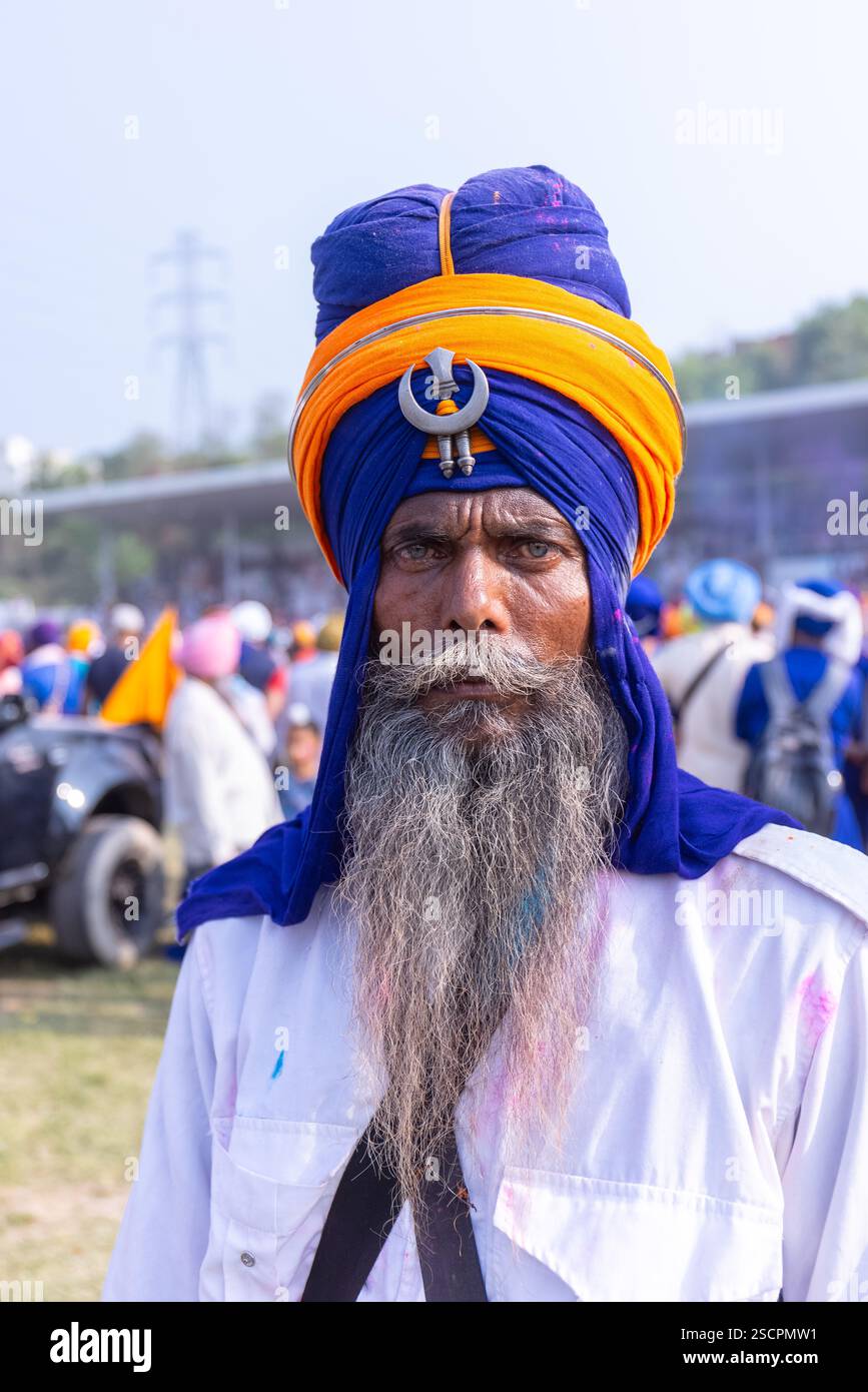 Group of sikh people (Nihang Sardar) performing martial arts during the ...