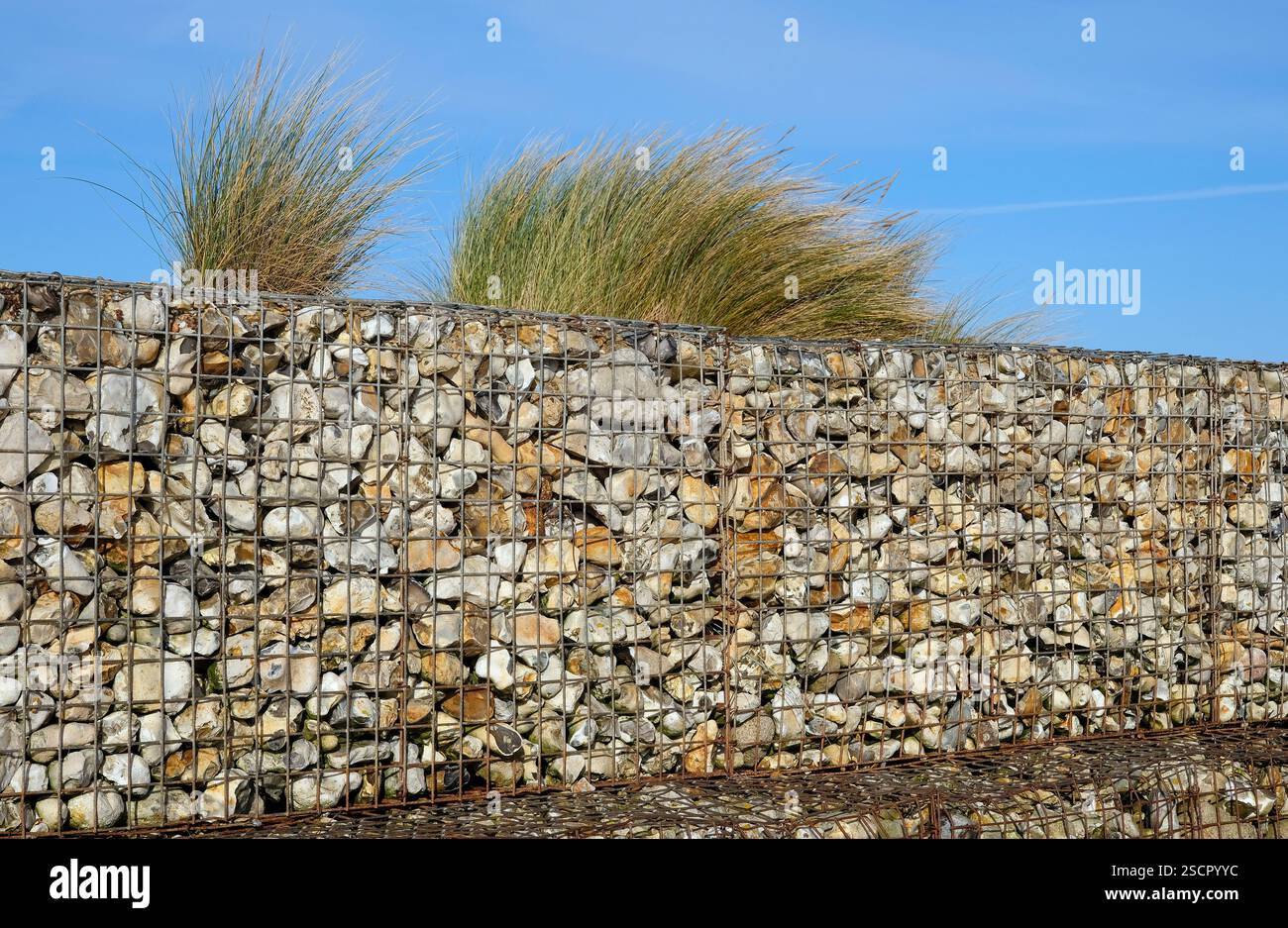 gabion baskets, stone wall, wells-next-the-sea, north norfolk, england ...