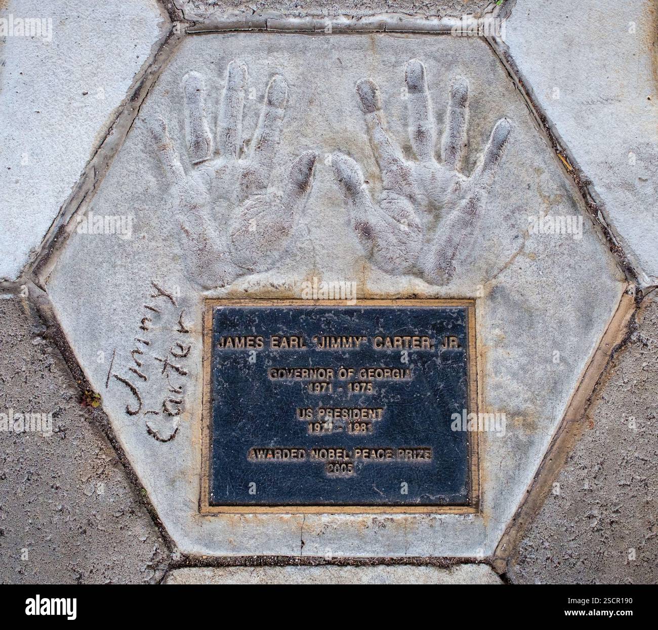 Handprints of James Earl Carter, JR, Jimmy Carter, in cement with a ...