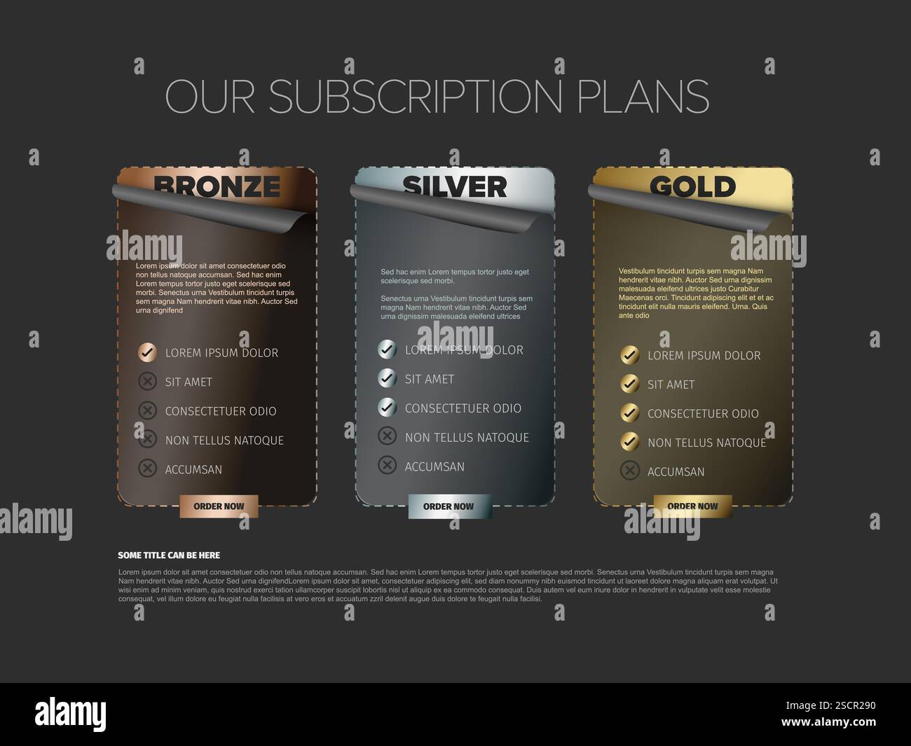 This image showcases three subscription plans: Bronze, Silver, and Gold ...