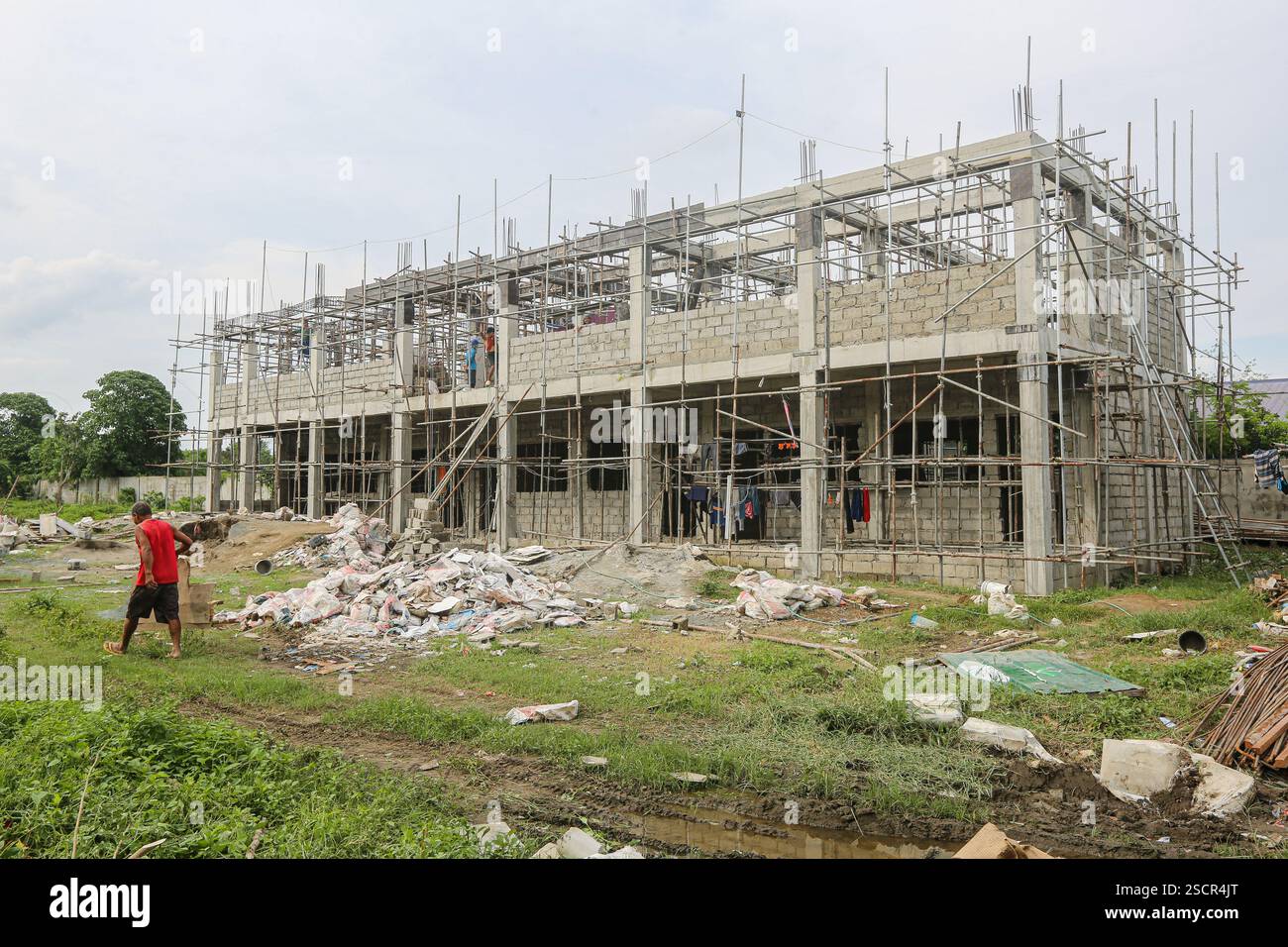 New school building under construction, rural Philippines, part of ...