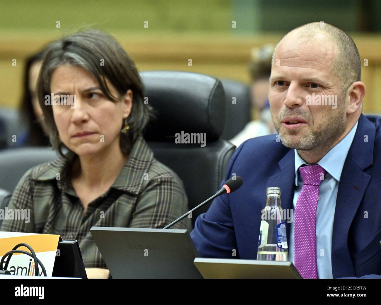 Brussels, Belgium. 07th Feb, 2025. Theodora Gentzis and Minister of Defence and Foreign Trade ...