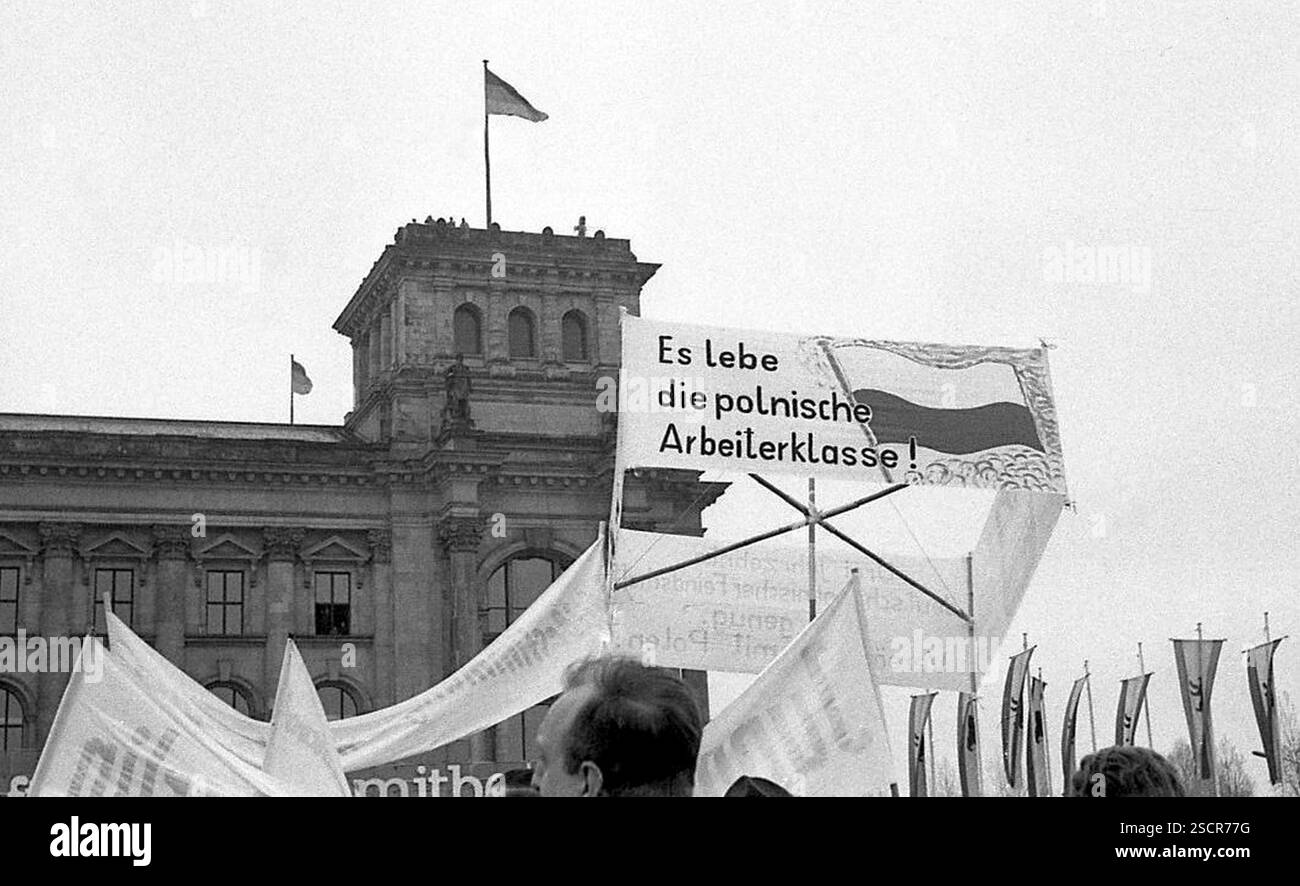 Assembly on Labor Day at the Reichstag in Berlin, 1969. [automated ...