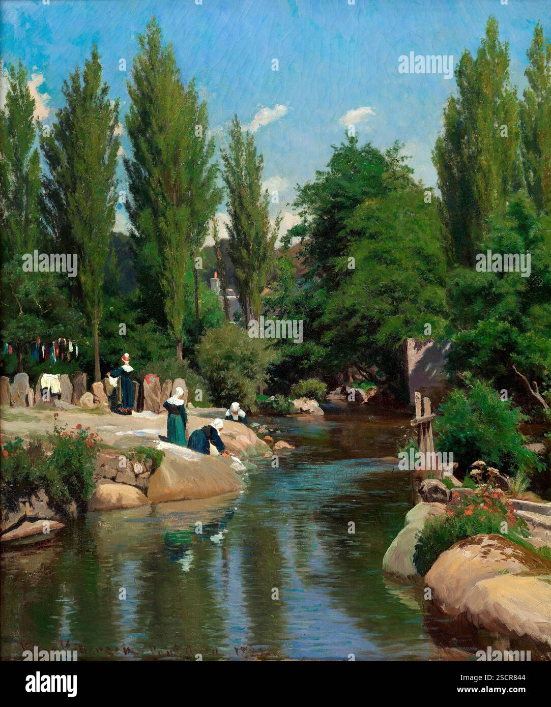 Washing clothes by a creek in Brittany, 1882 Stock Photo - Alamy