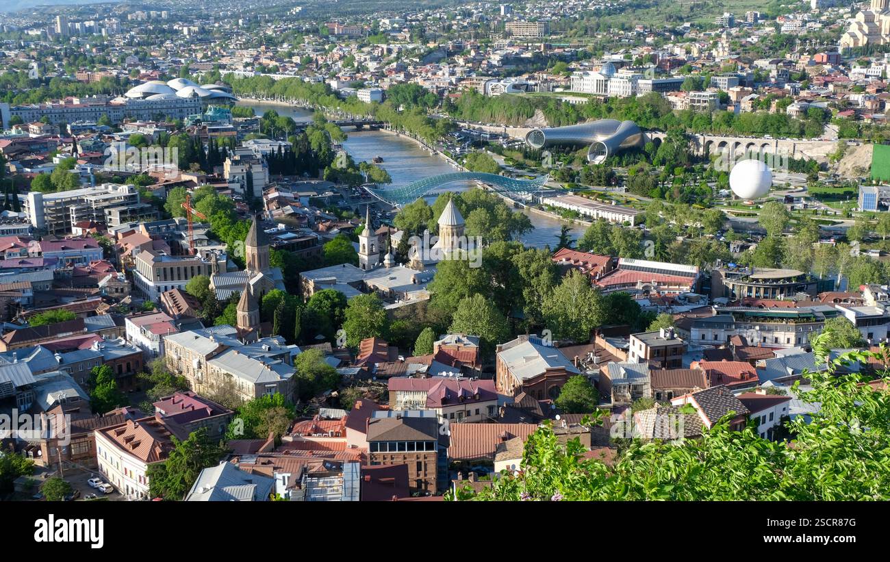 A panoramic view of the city centre of Tbilisi, the capital of Georgia ...