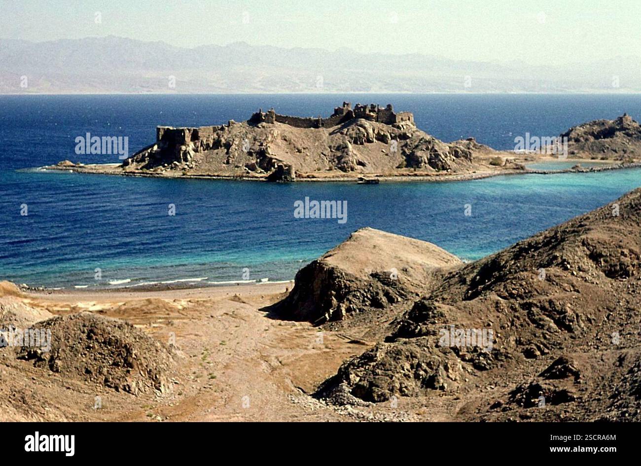 Pharaoh's Island in the fjord with ruins of a crusader castle. Gulf of ...