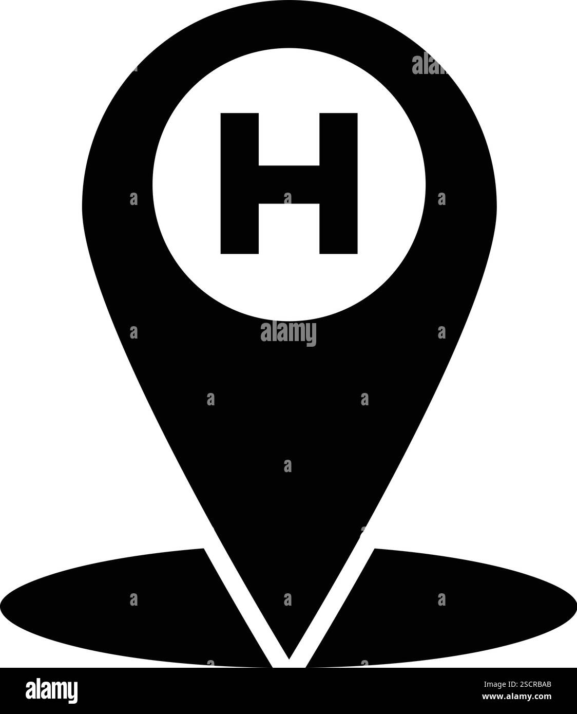 Hotel symbol with pin icon as symbol for location Black and White Stock ...