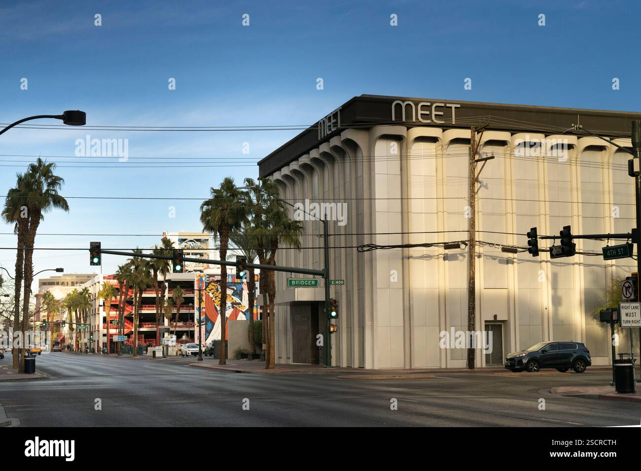 Traffic at the corner of Bridger and 4th Street, Las Vegas, NV. The ...