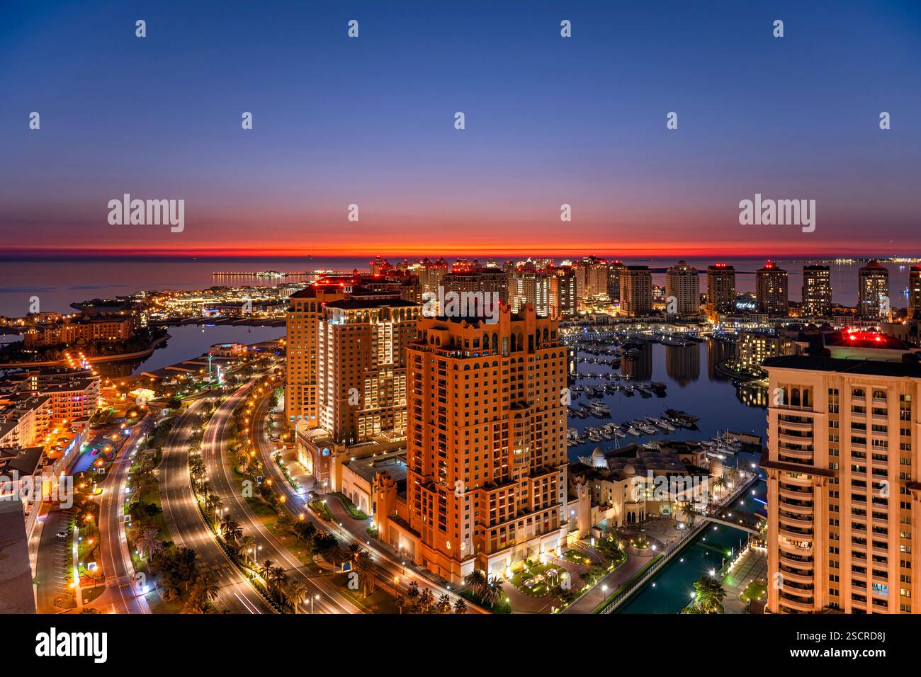Sunrise view of Pearl Qatar Porto Arabia Qatar Stock Photo - Alamy