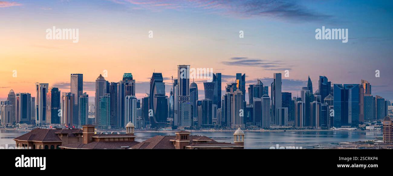 Beautiful Aerial view of Doha Skyline from Pearl Qatar Stock Photo - Alamy