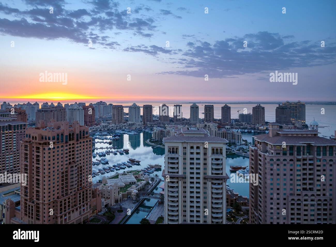 Sunrise view of Pearl Qatar Porto Arabia Qatar Stock Photo - Alamy