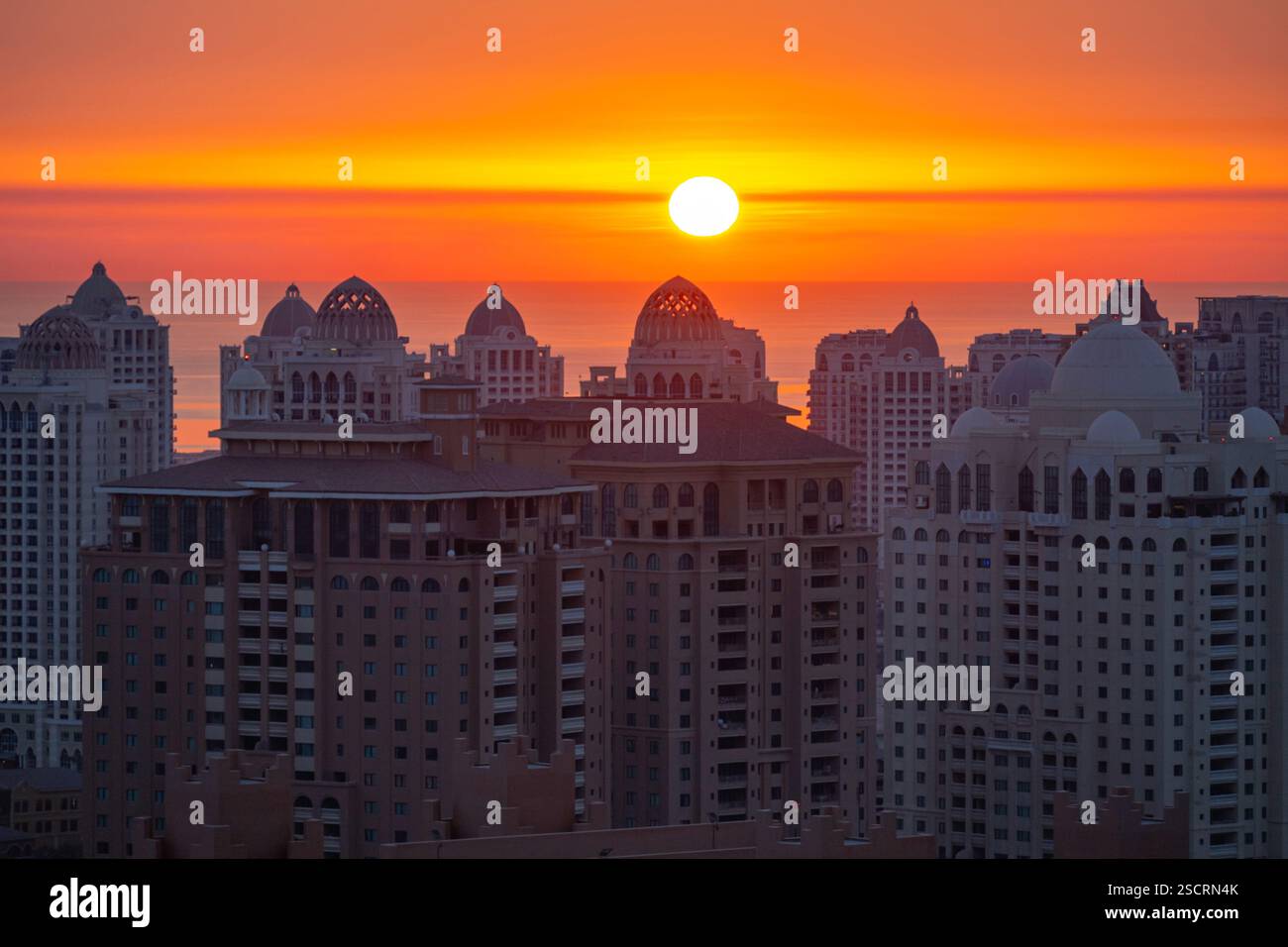 Sunrise view of Pearl Qatar Porto Arabia Qatar Stock Photo - Alamy