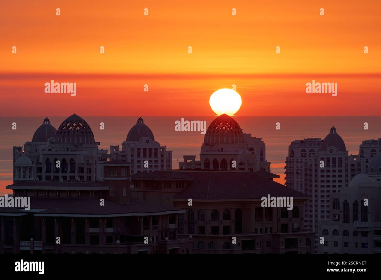 Sunrise view of Pearl Qatar Porto Arabia Qatar Stock Photo - Alamy