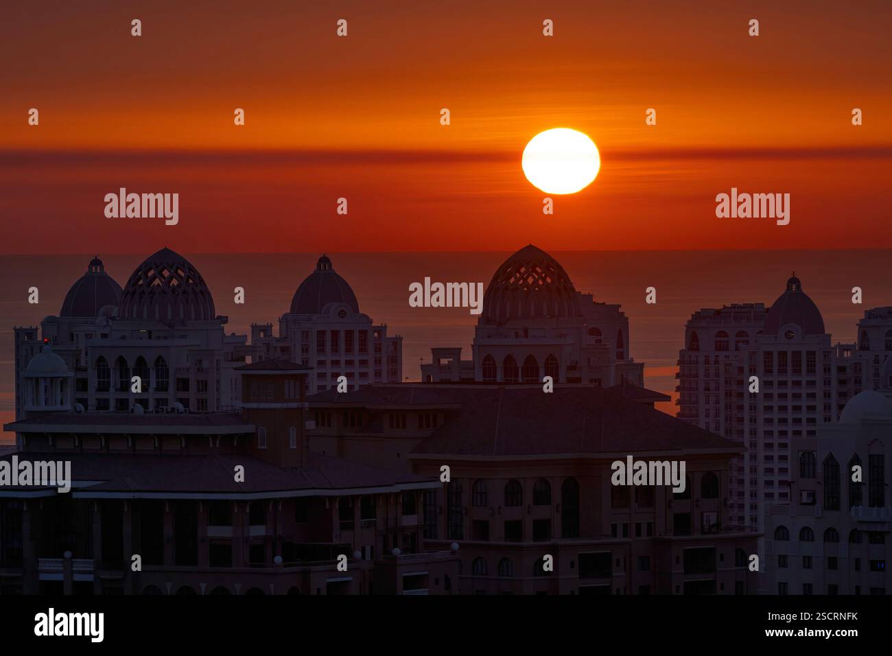 Sunrise view of Pearl Qatar Porto Arabia Qatar Stock Photo - Alamy