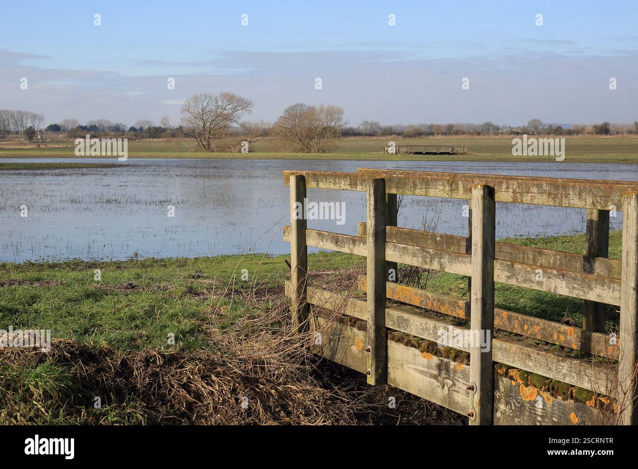 Flooding in feld and footbridge, Wye, Ashford, Kent, England Stock ...