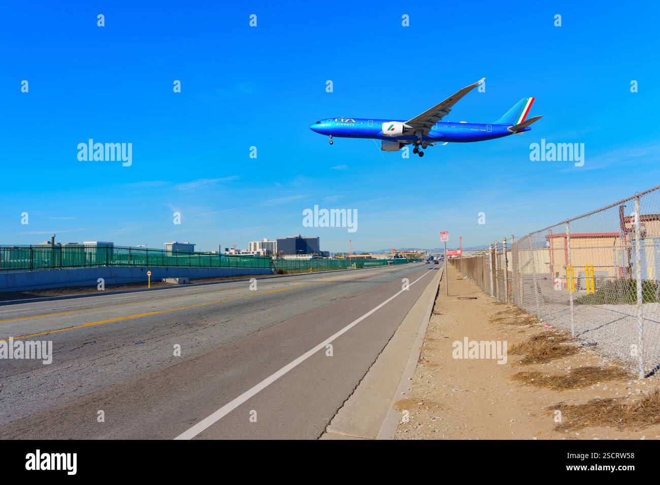 Los Angeles, California - January 6, 2025: ITA Airways plane flying low ...