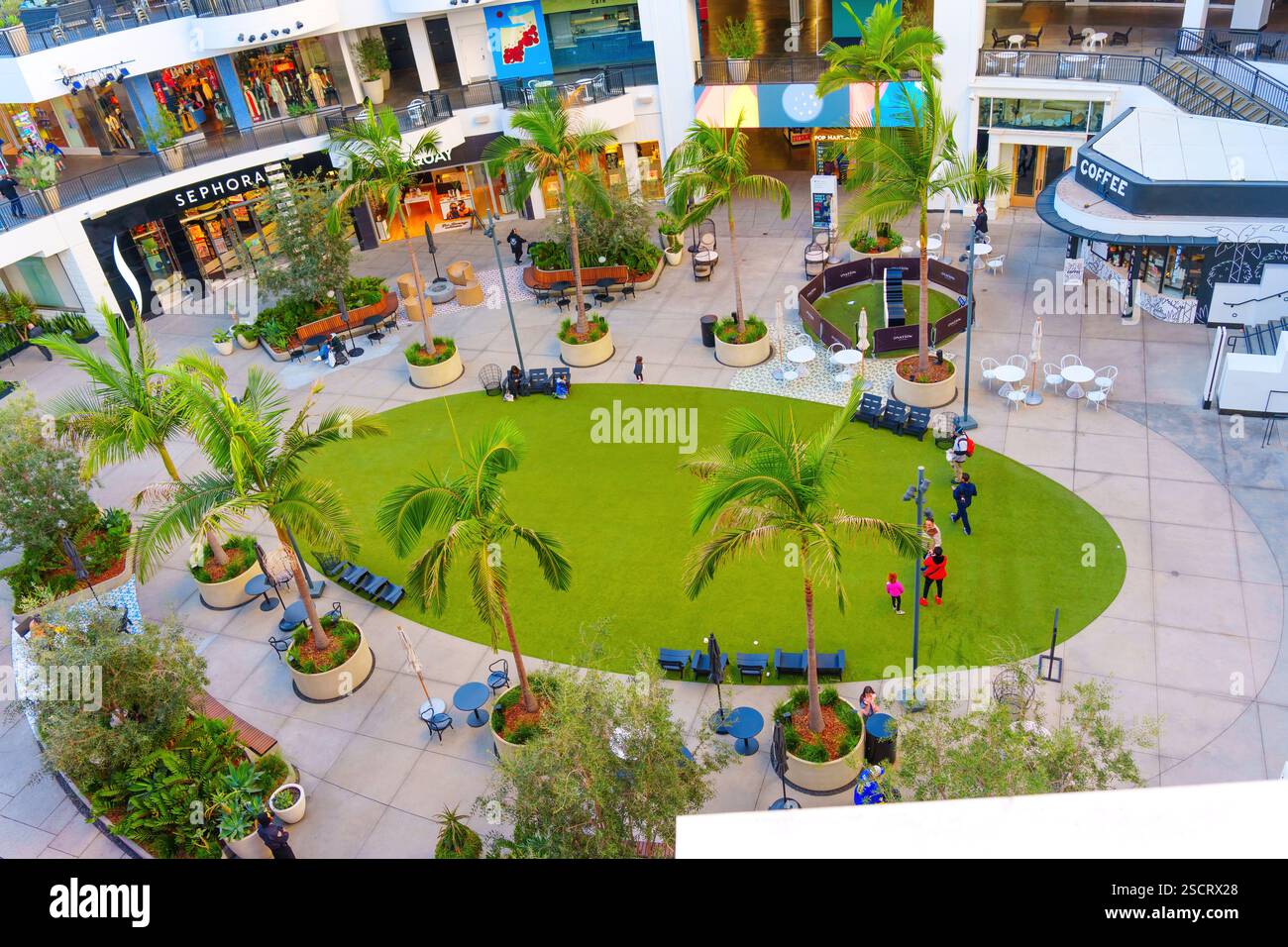 Los Angeles, California - January 8, 2025: Vibrant courtyard at ...