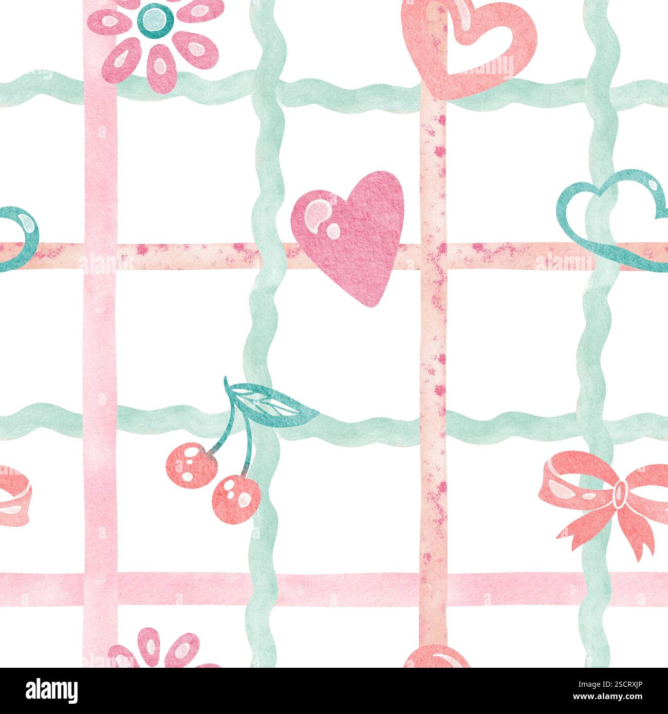Cute checkered seamless doodle pattern illustration Stock Photo - Alamy