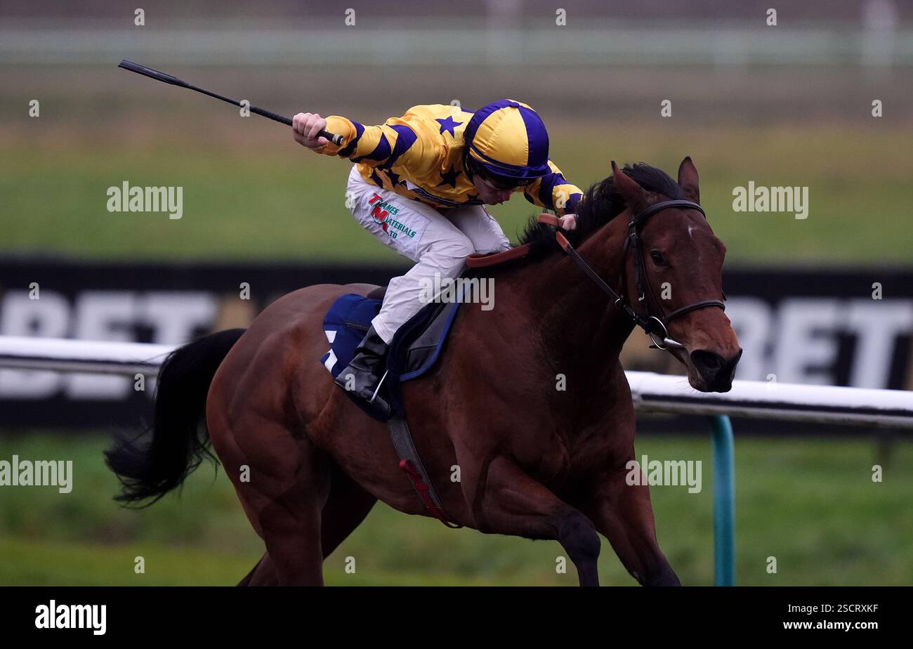 The Thames Lady ridden by jockey Finley Marsh on their way to winning ...