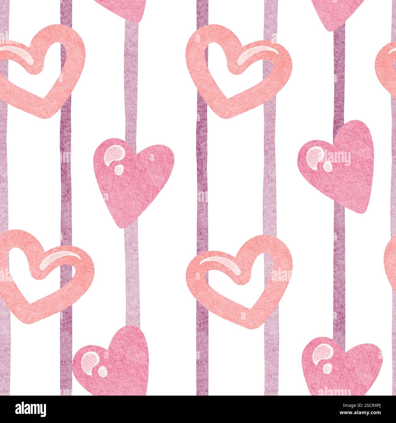 Watercolor Cute seamless pattern with pink heart Stock Photo - Alamy