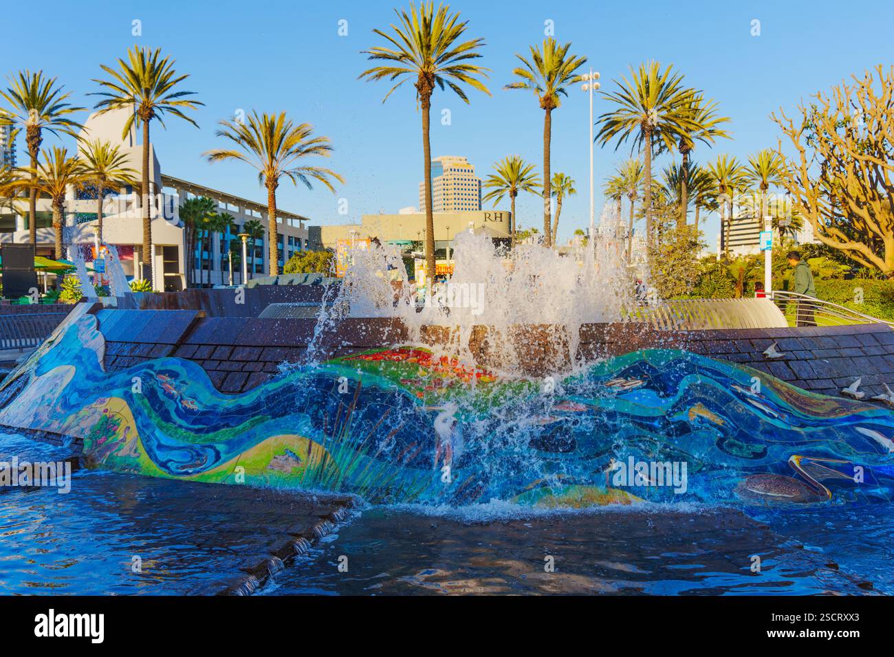 Long Beach, California - January 15, 2025: Splashing water feature ...