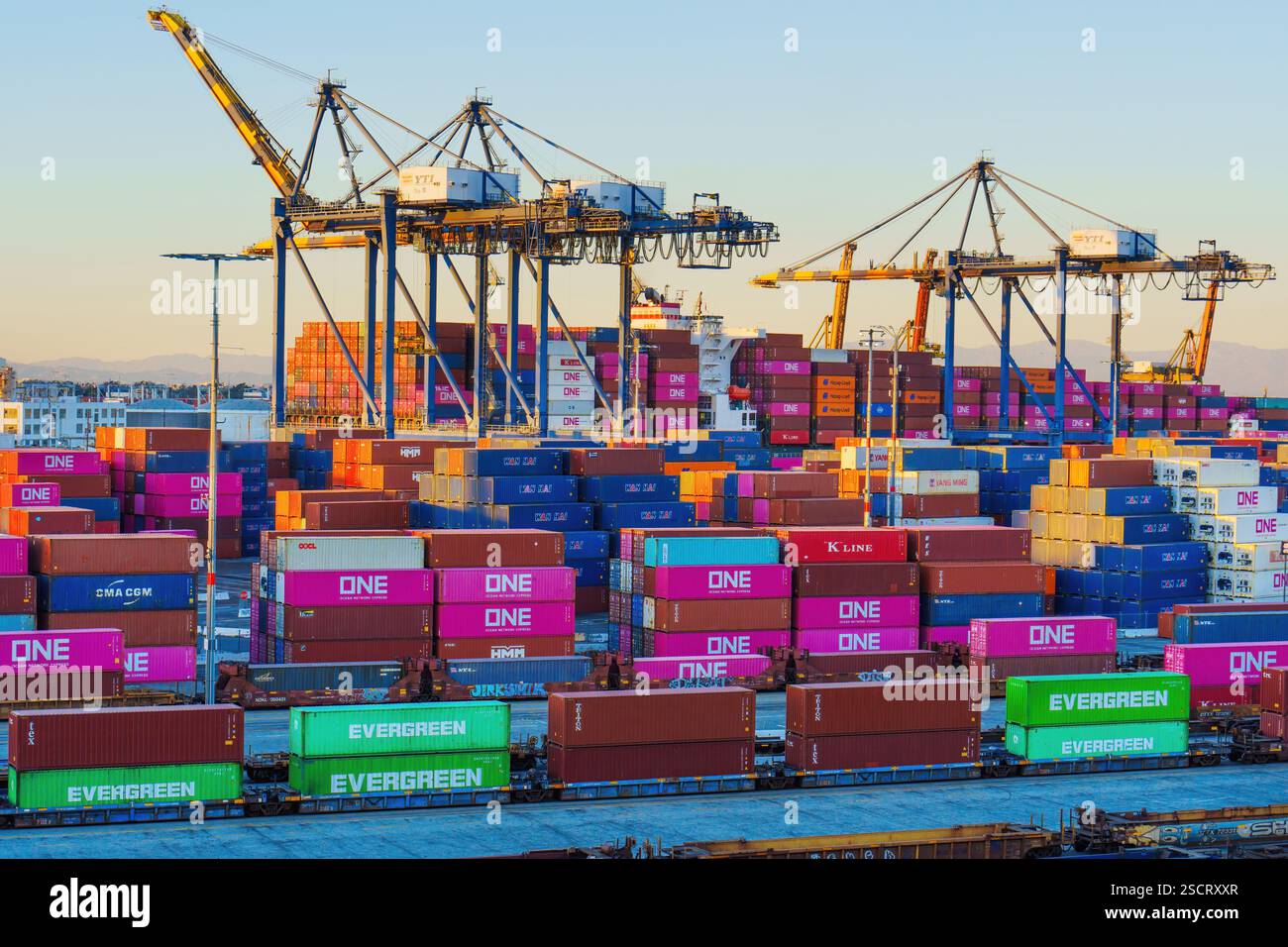 Long Beach, California - January 15, 2025: Vibrant scene of stacked ...