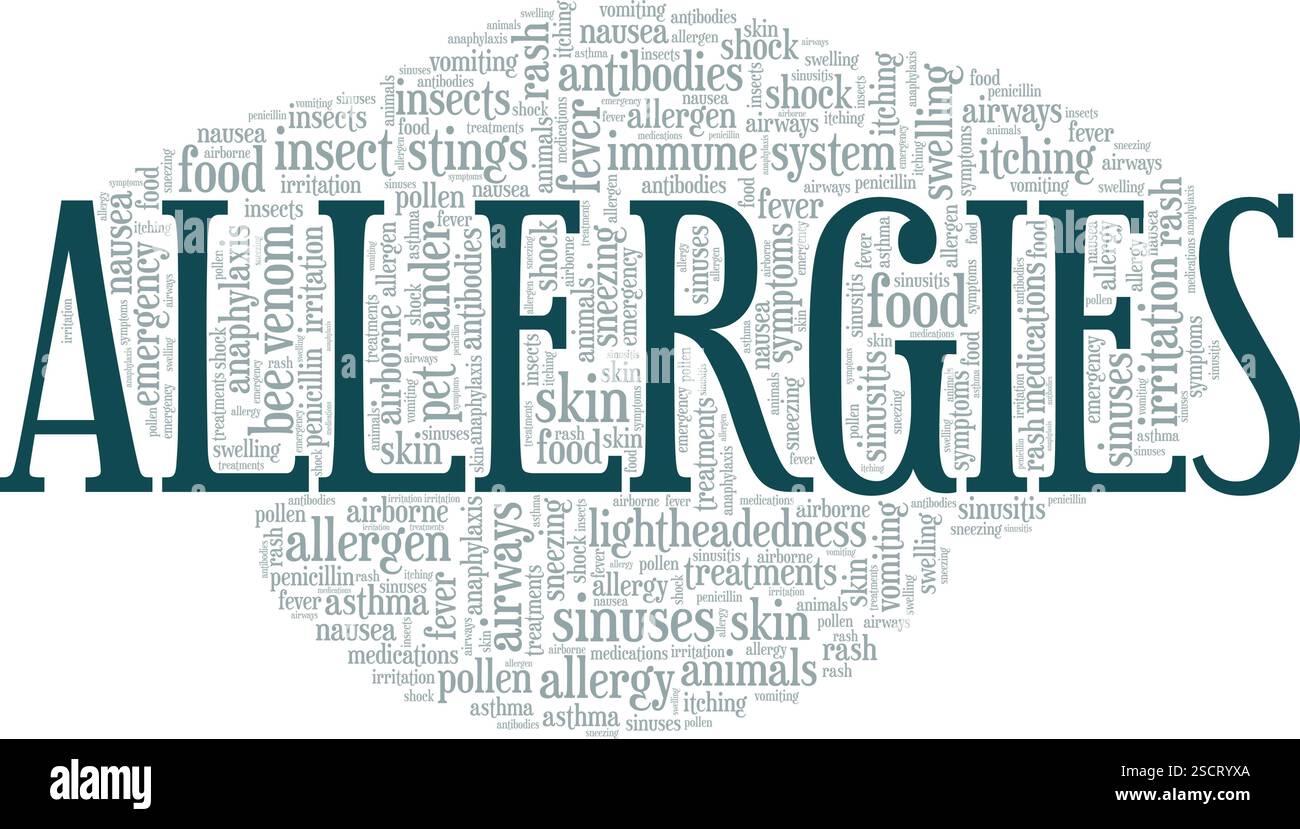 Allergies word cloud conceptual design isolated on white background ...