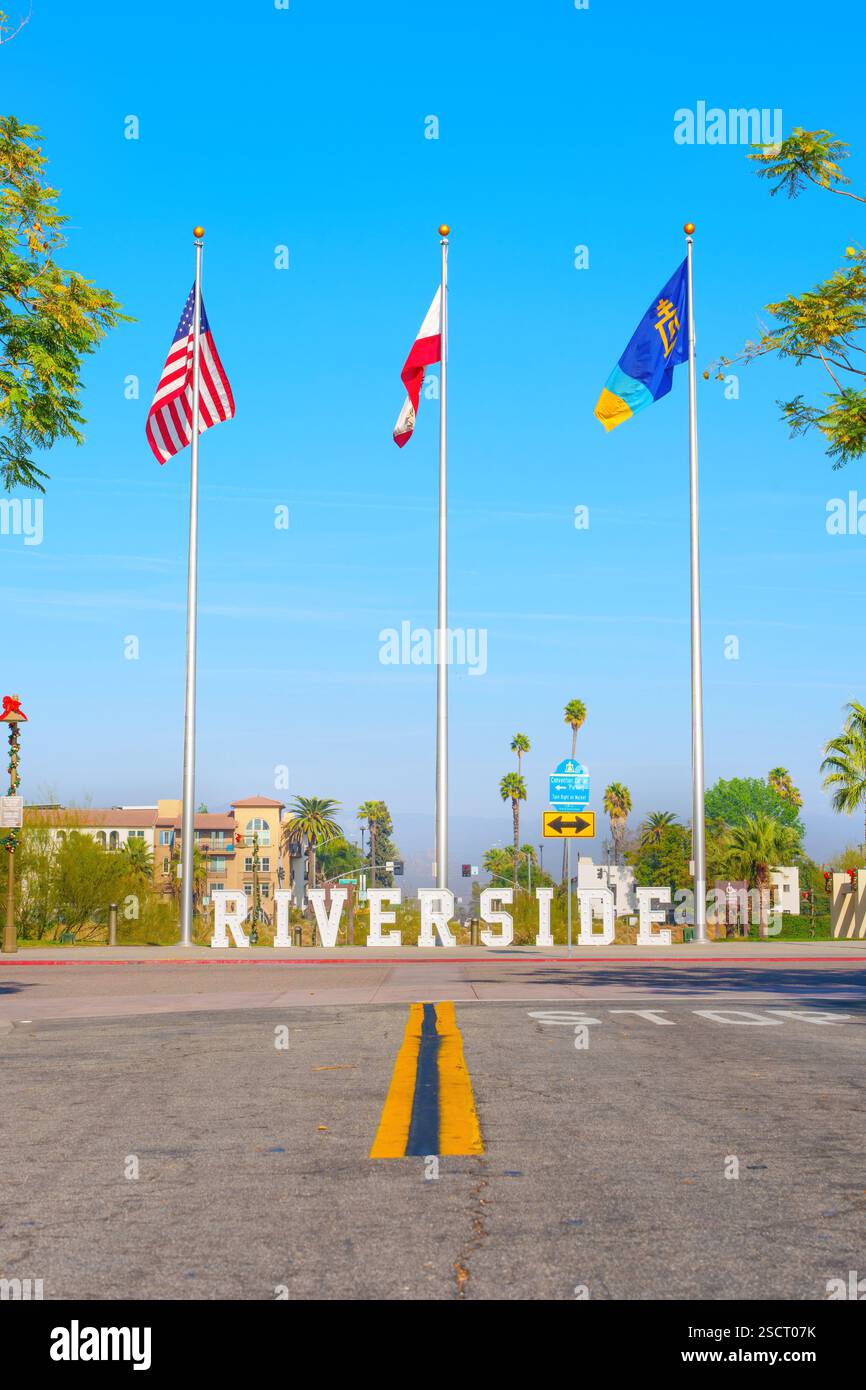 Riverside, California - December 31, 2024: Prominent Riverside welcome ...