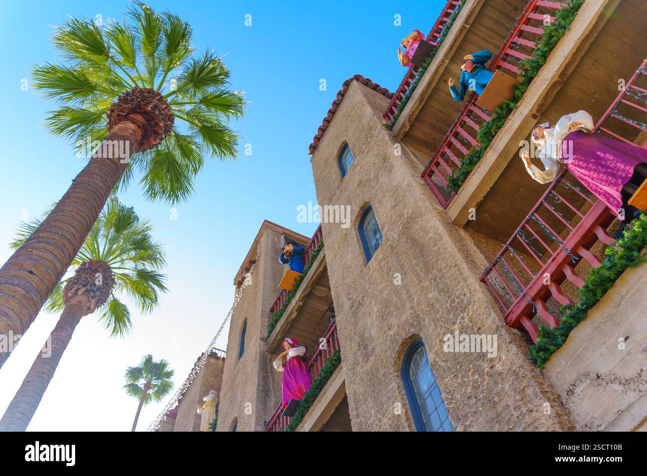 Riverside, California - December 31, 2024: Upward view of Mission Inn ...
