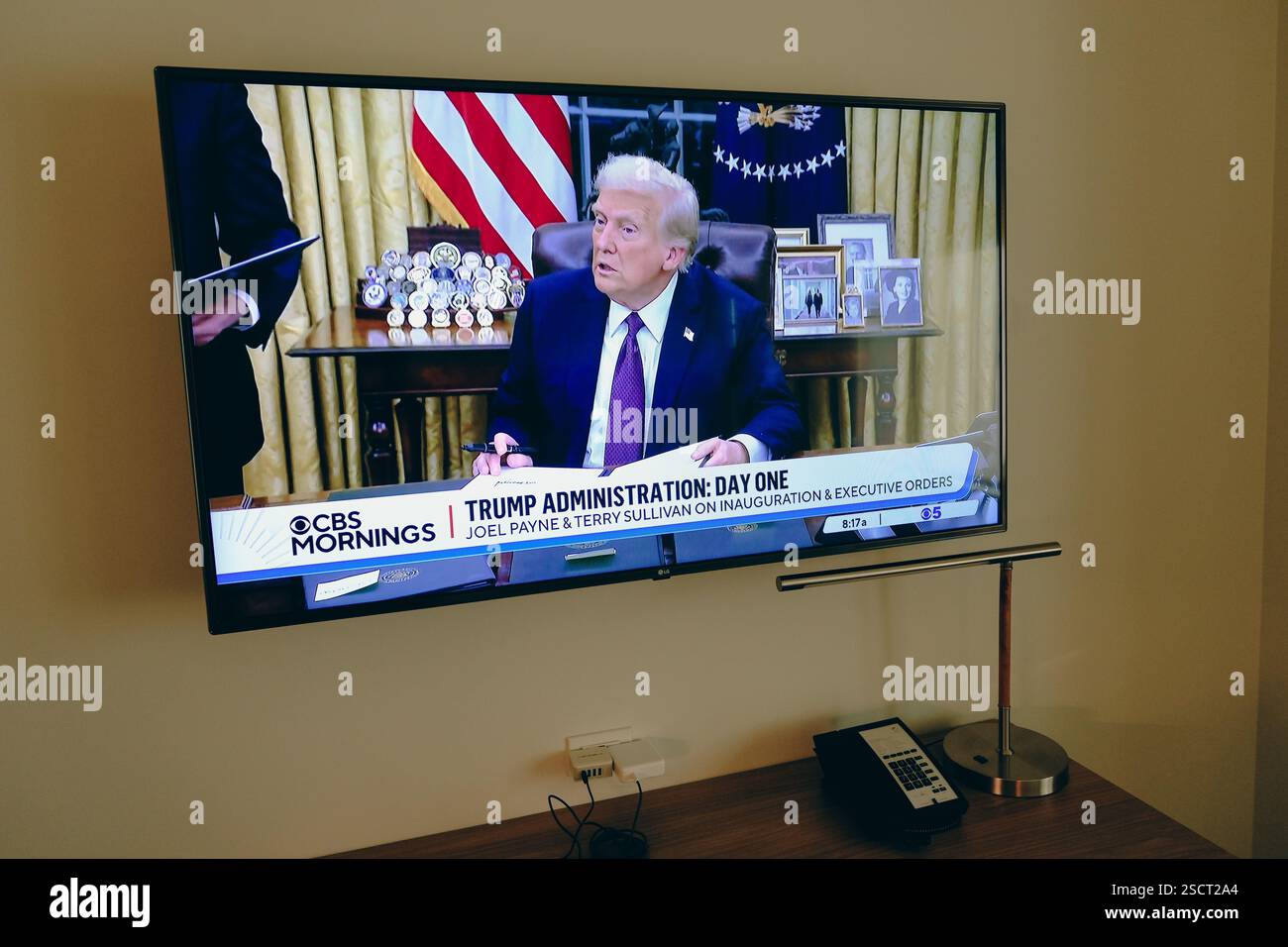 New York, USA - 25 Jan 2025 - The news of the Trump inauguration on a ...