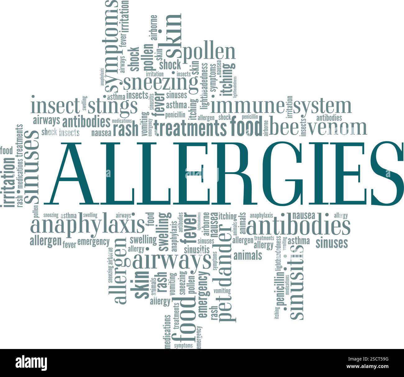 Allergies word cloud conceptual design isolated on white background ...