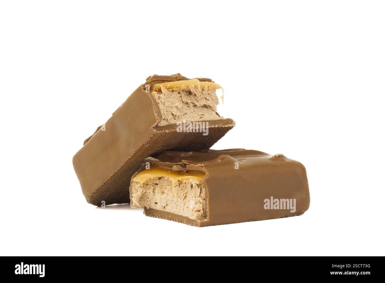 chocolate bar with caramel on white background Stock Photo - Alamy