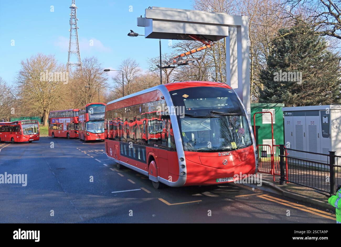 Crystal Palace, London, UK. A new tram-style Irizar electric bus ...