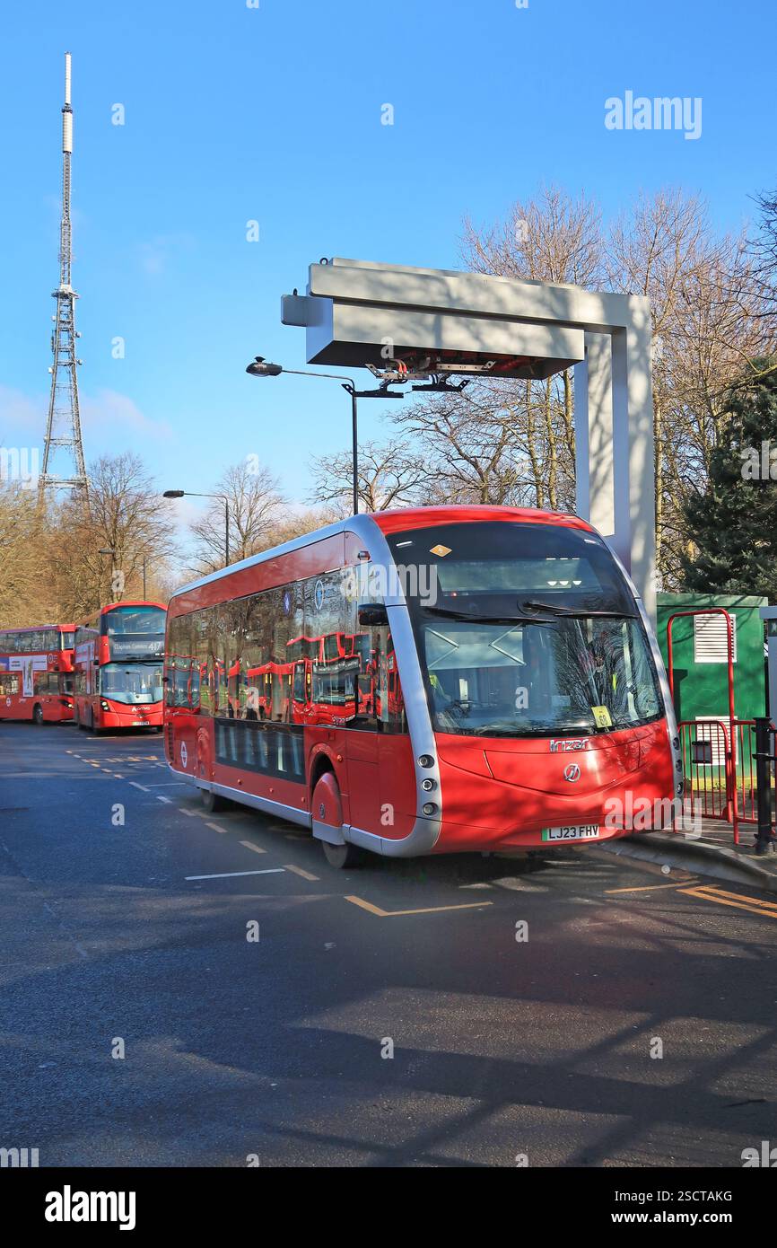 Crystal Palace, London, UK. A new tram-style Irizar electric bus ...