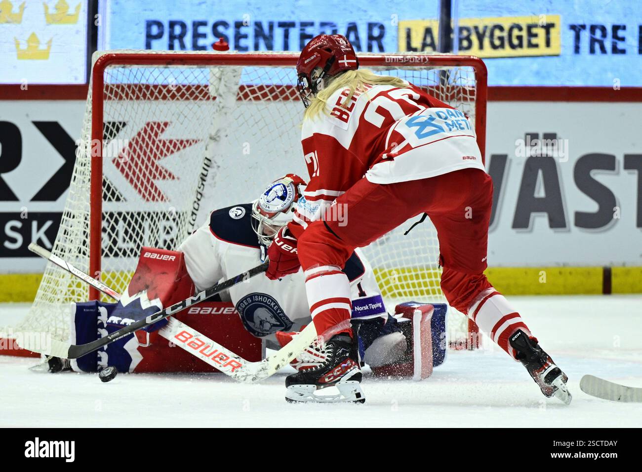 Denmark's Olivia Ranum #21 and Norway's Ena Nyström #1 during the ...