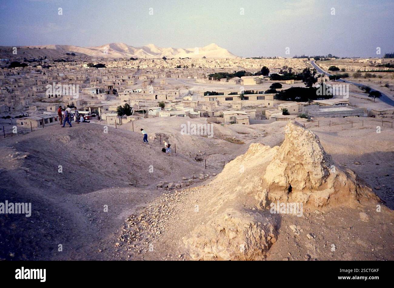 A former 'refugee camp' can be seen in the desert landscape near ...
