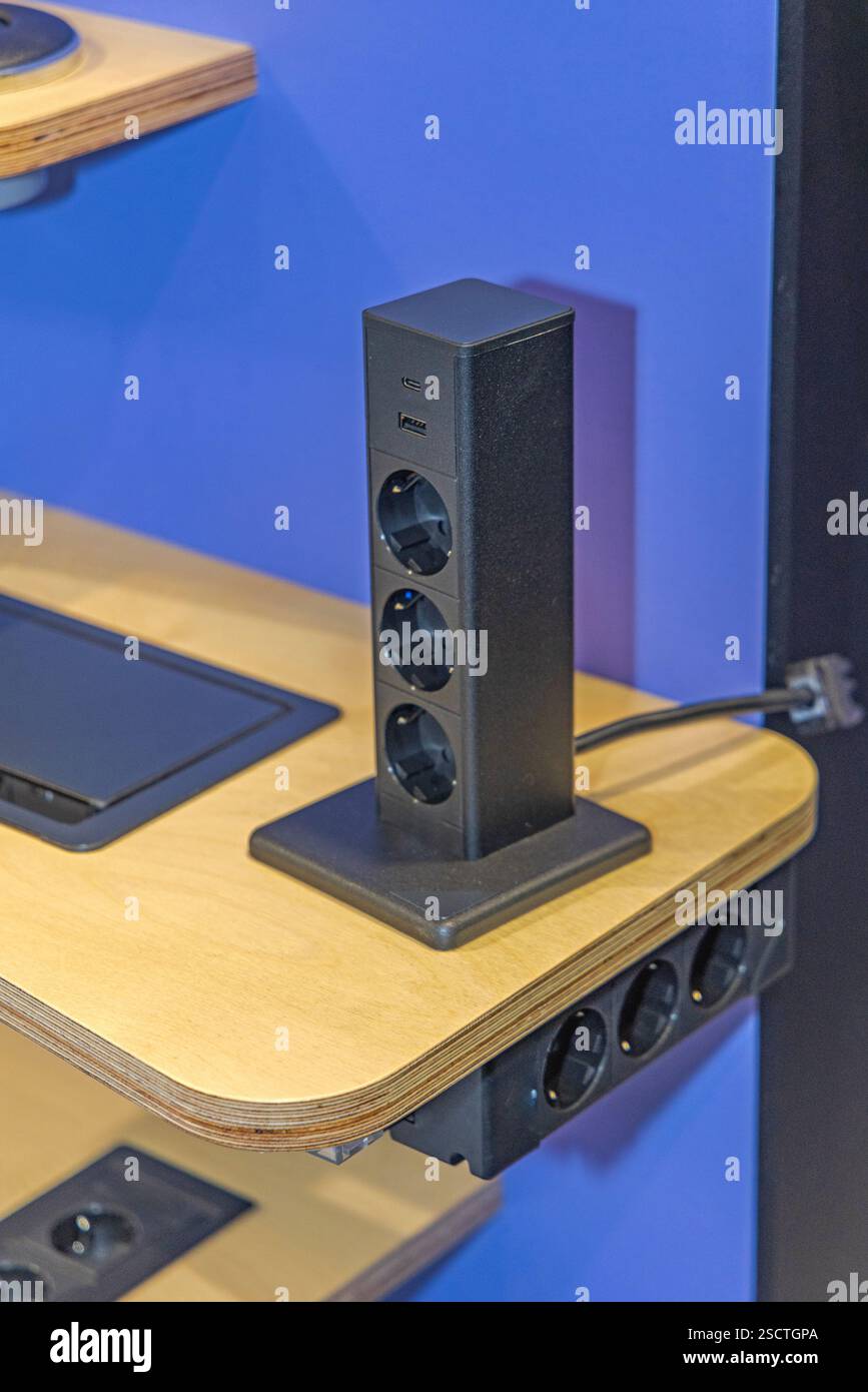 Electric Outlet With Usb Connection at Work Desk Stock Photo - Alamy