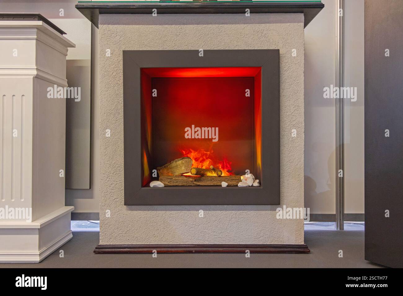Square Shape Fake Fire Fireplace With Ceramic Log Wood Effects in ...