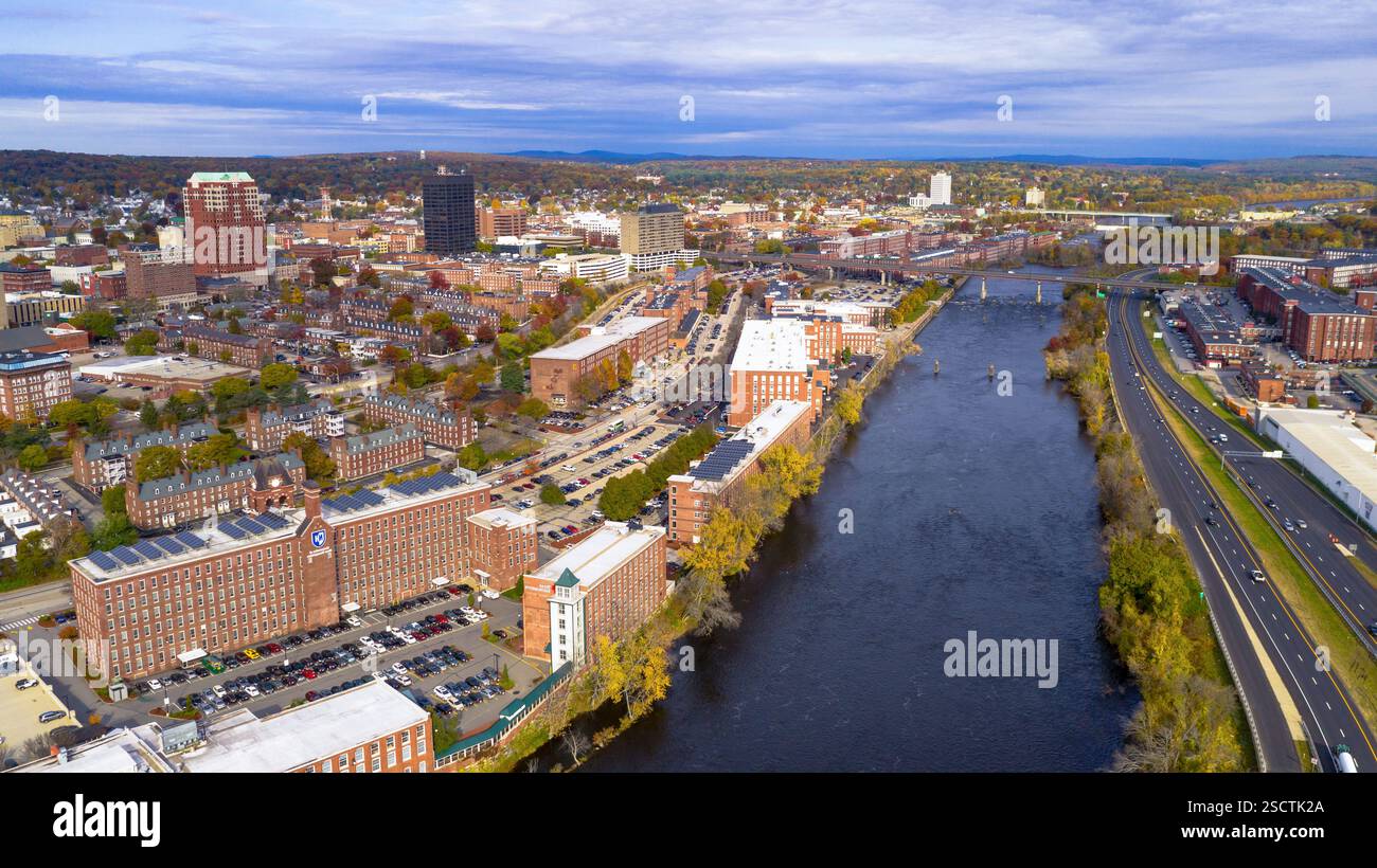 Aerial View Over Manchester New Hampshire Merrimack River Stock Photo ...