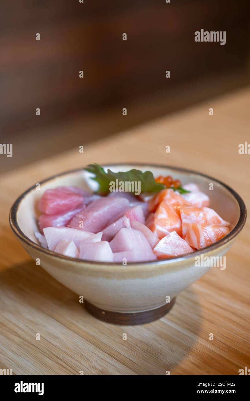 Bara Don, a Japanese rice bowl dish of diced raw fish including Hamaji ...