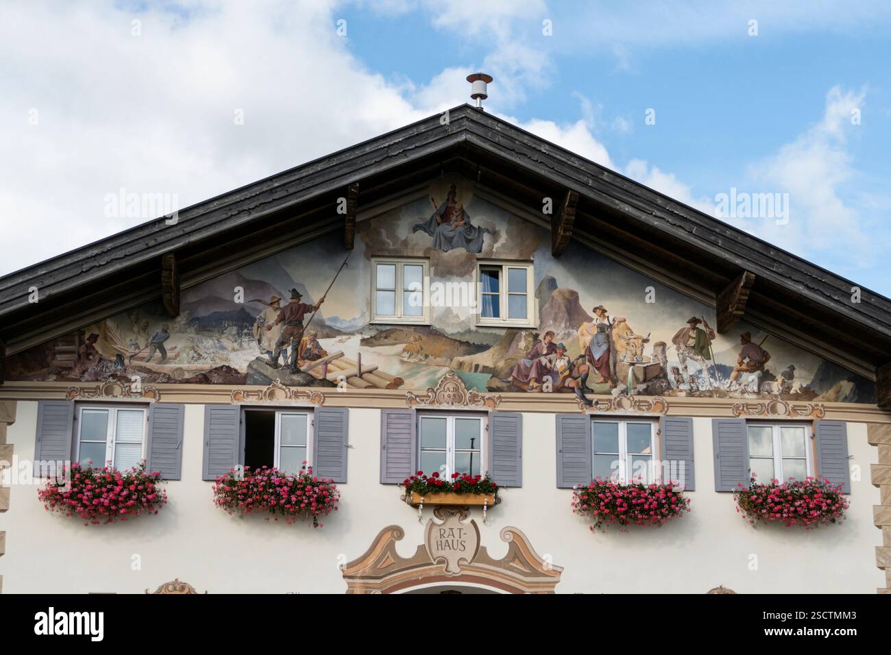 House painting in Krun, Bavaria, Germany, at Way of St. James Isar ...